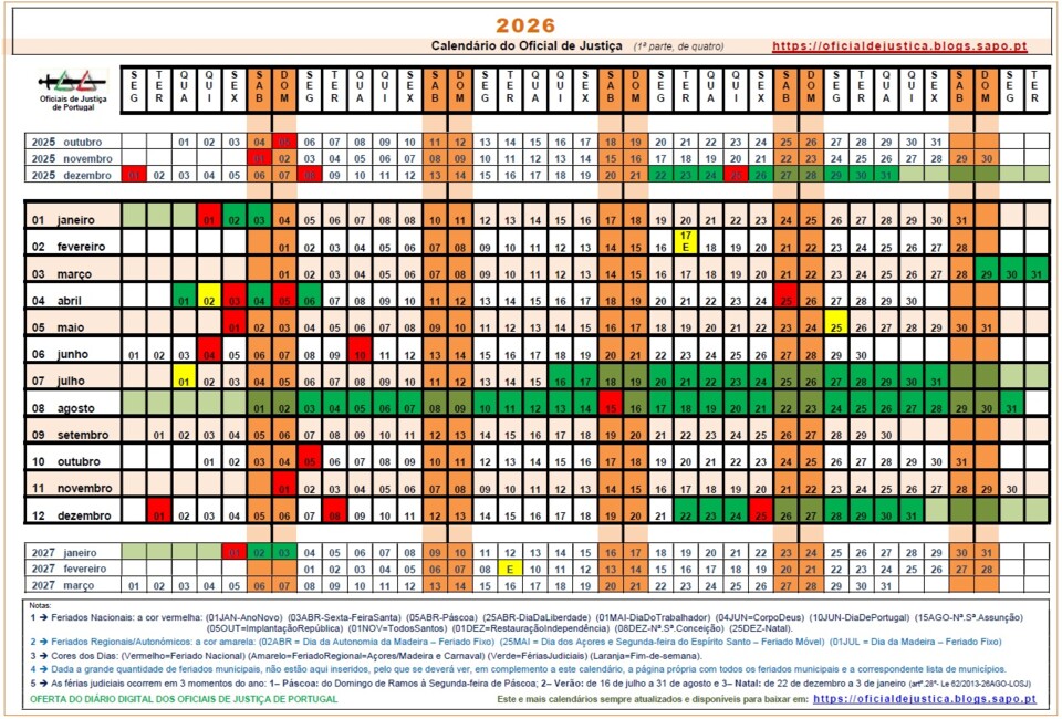 Aí está para 2026 o novo Supercalendário do Oficial de Justiça ...